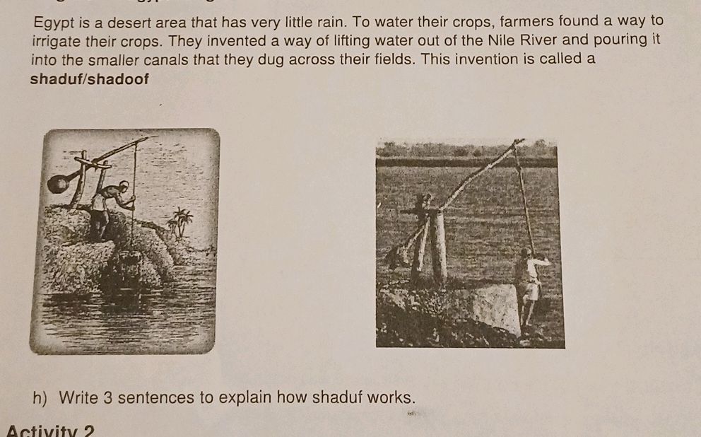 h) Write 3 sentences to explain how shaduf | StudyX