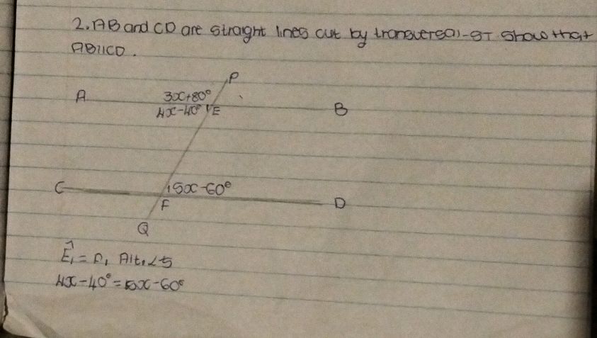 2. AB and CD are straight lines cut by | StudyX