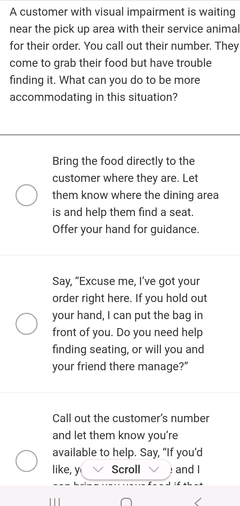 A customer with visual impairment is waiting | StudyX