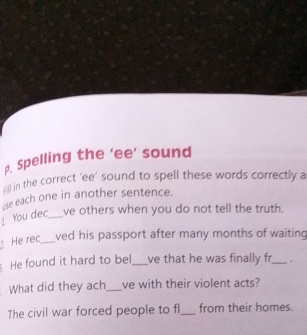 P. Spelling the 'ee' sound Fill in the