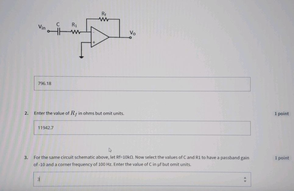 Vin C R1 Rf Vo 2. Enter the value of | StudyX