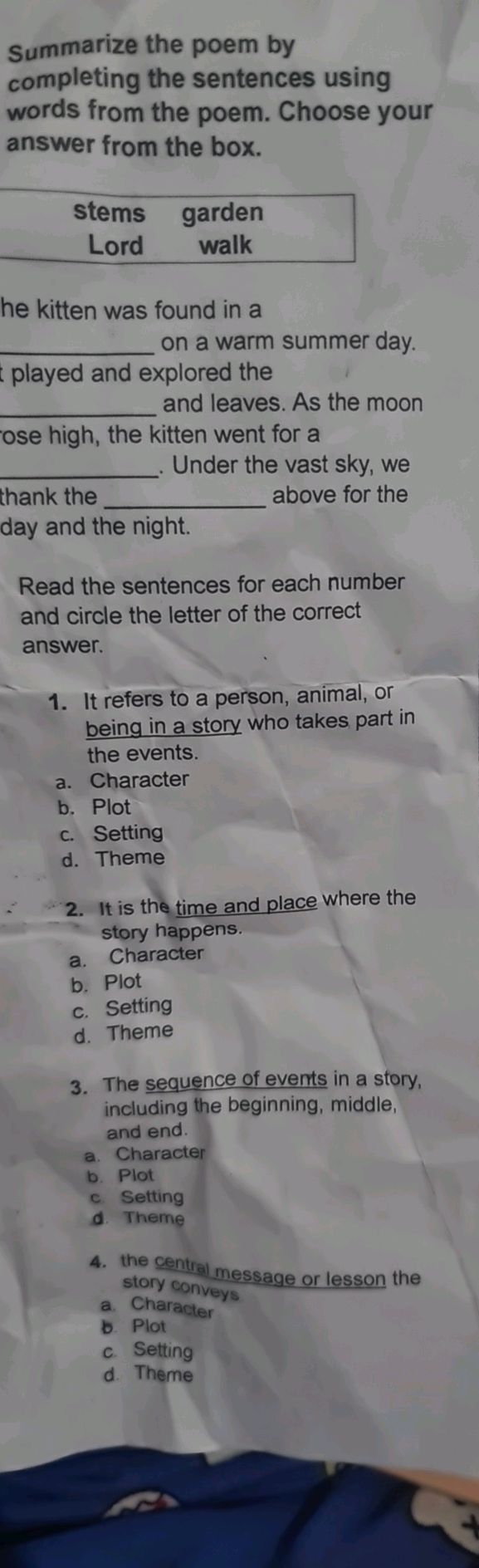 Summarize the poem by completing the | StudyX