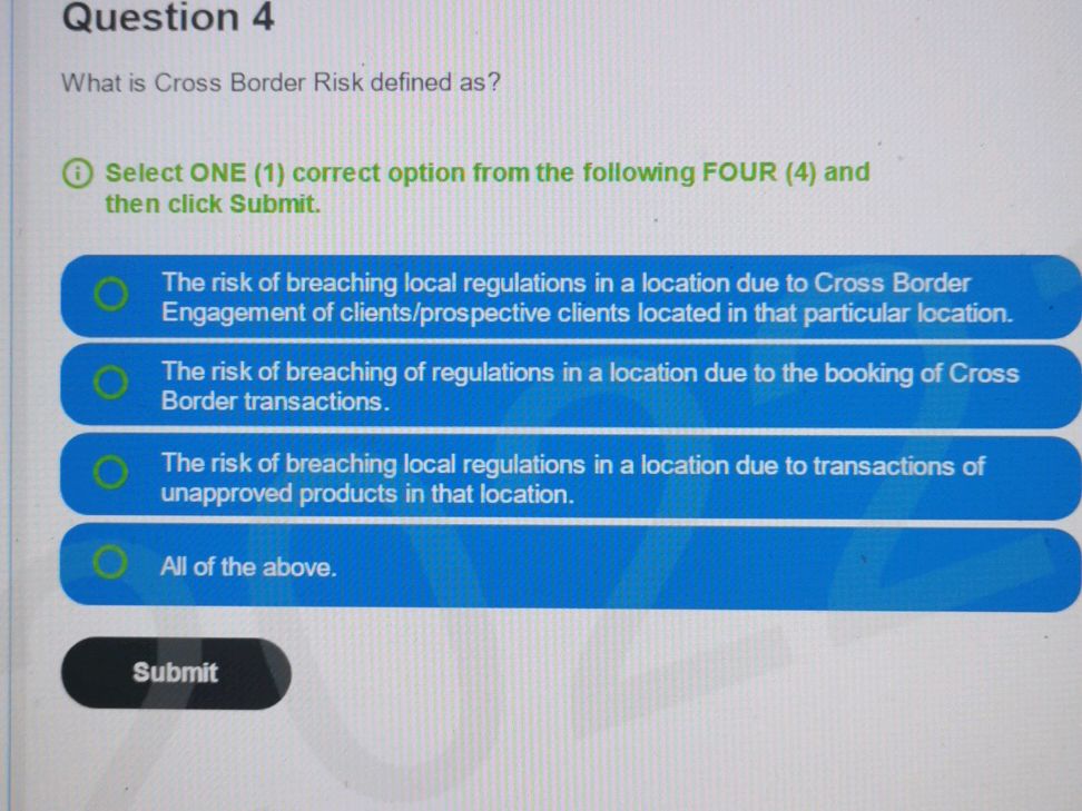 What is Cross Border Risk defined as? Select