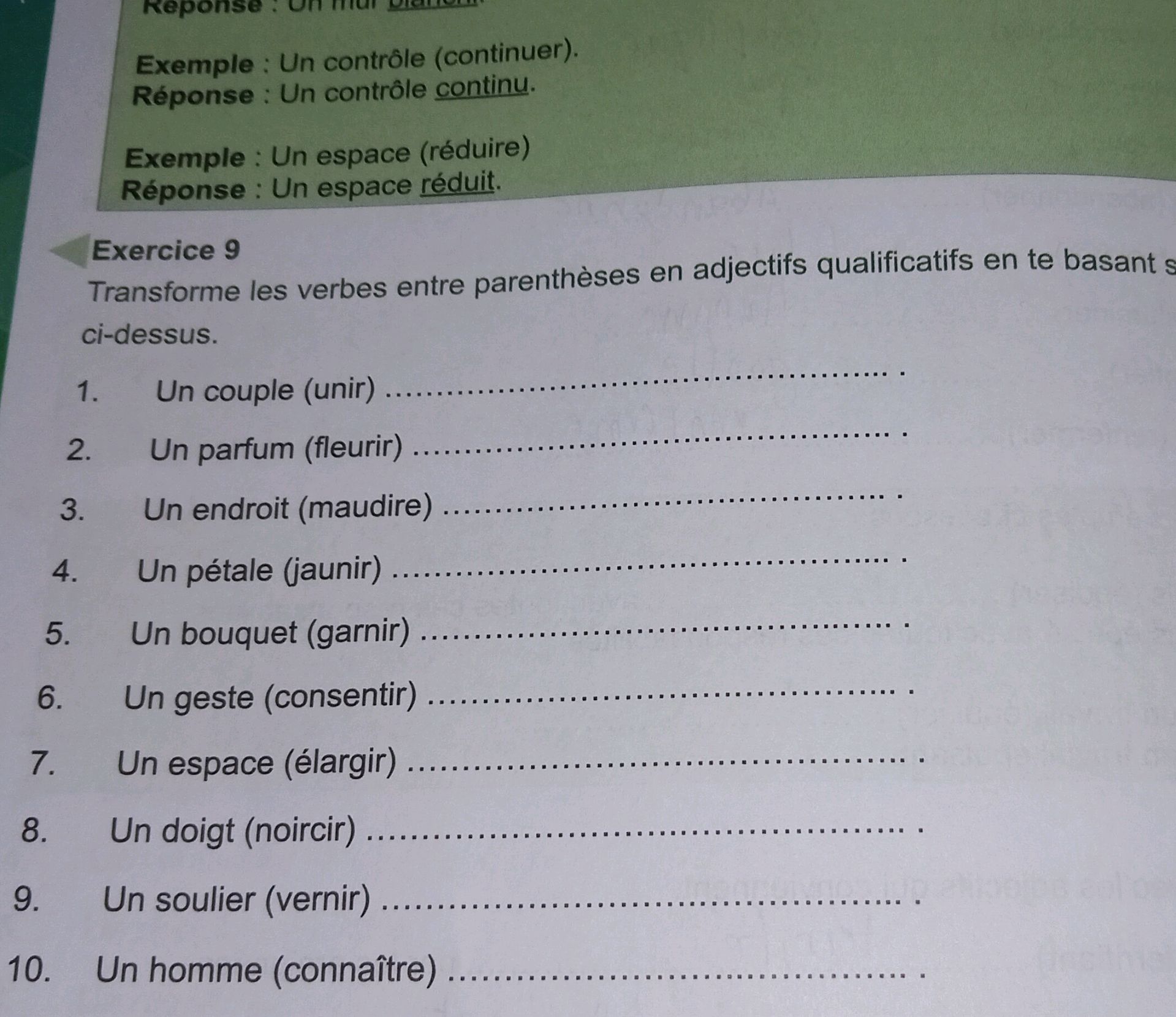 Exercice 9 Transforme les verbes entre | StudyX