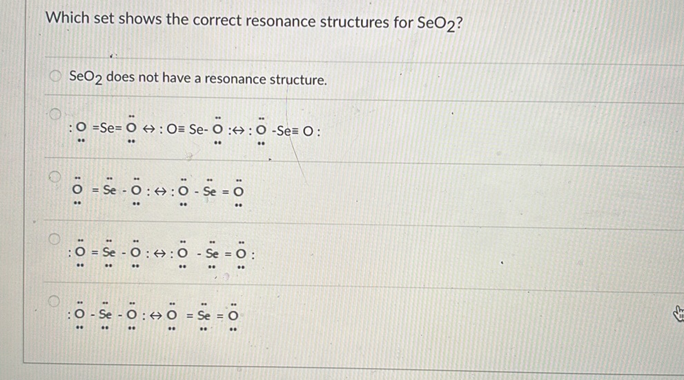 Which set shows the correct resonance | StudyX