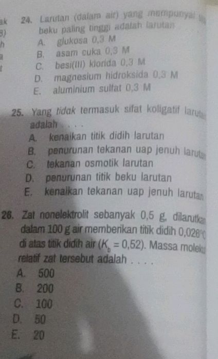 Larutan (dalam air) yang mempunyai beku