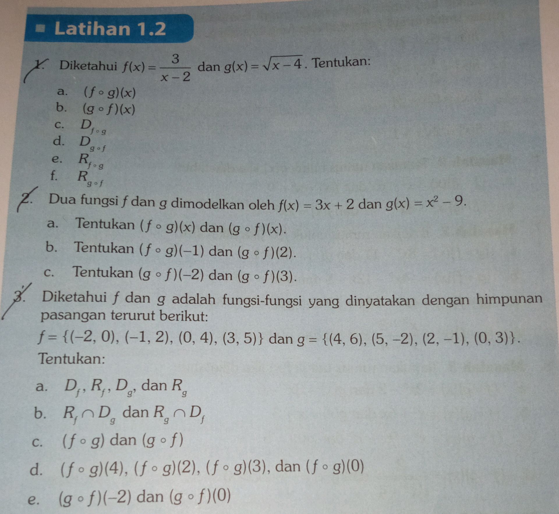 Diketahui $f(x) = {3}{x-2}$ dan $g(x)