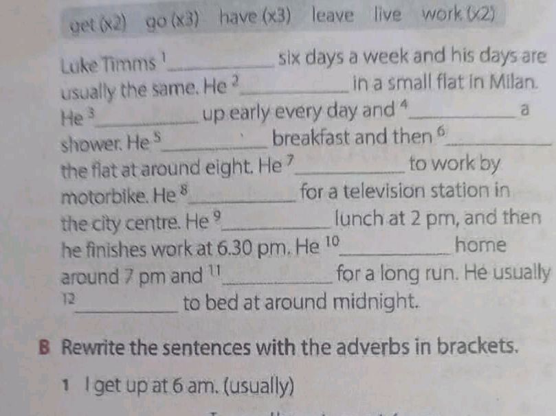 Luke Timms six days a week and his days are | StudyX