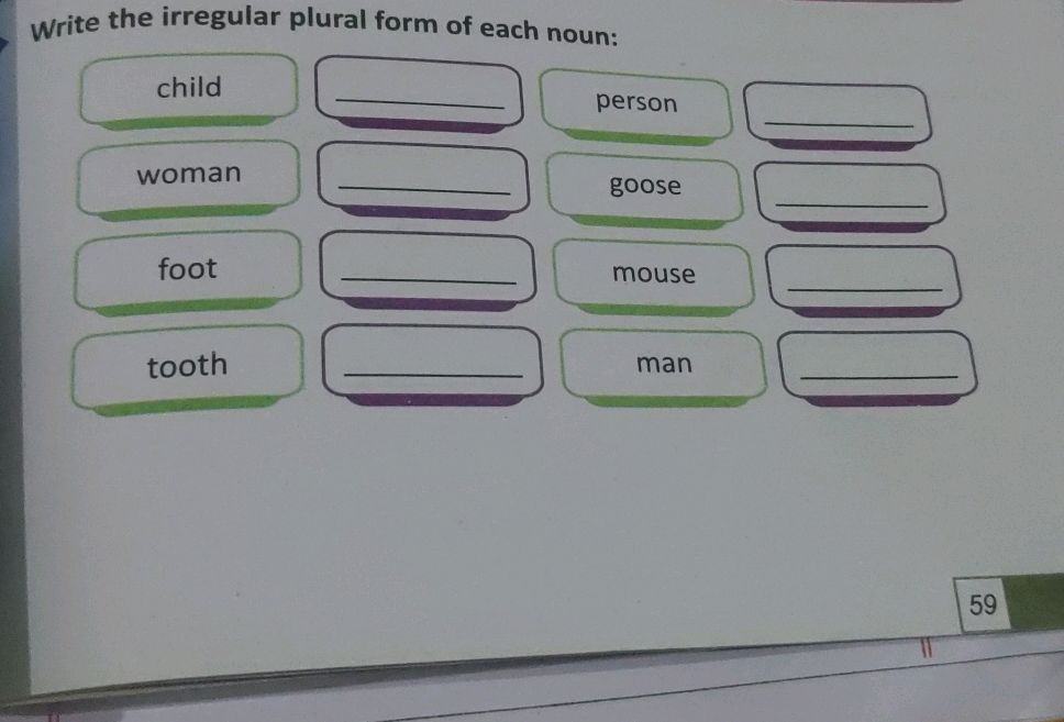 Write the irregular plural form of each | StudyX