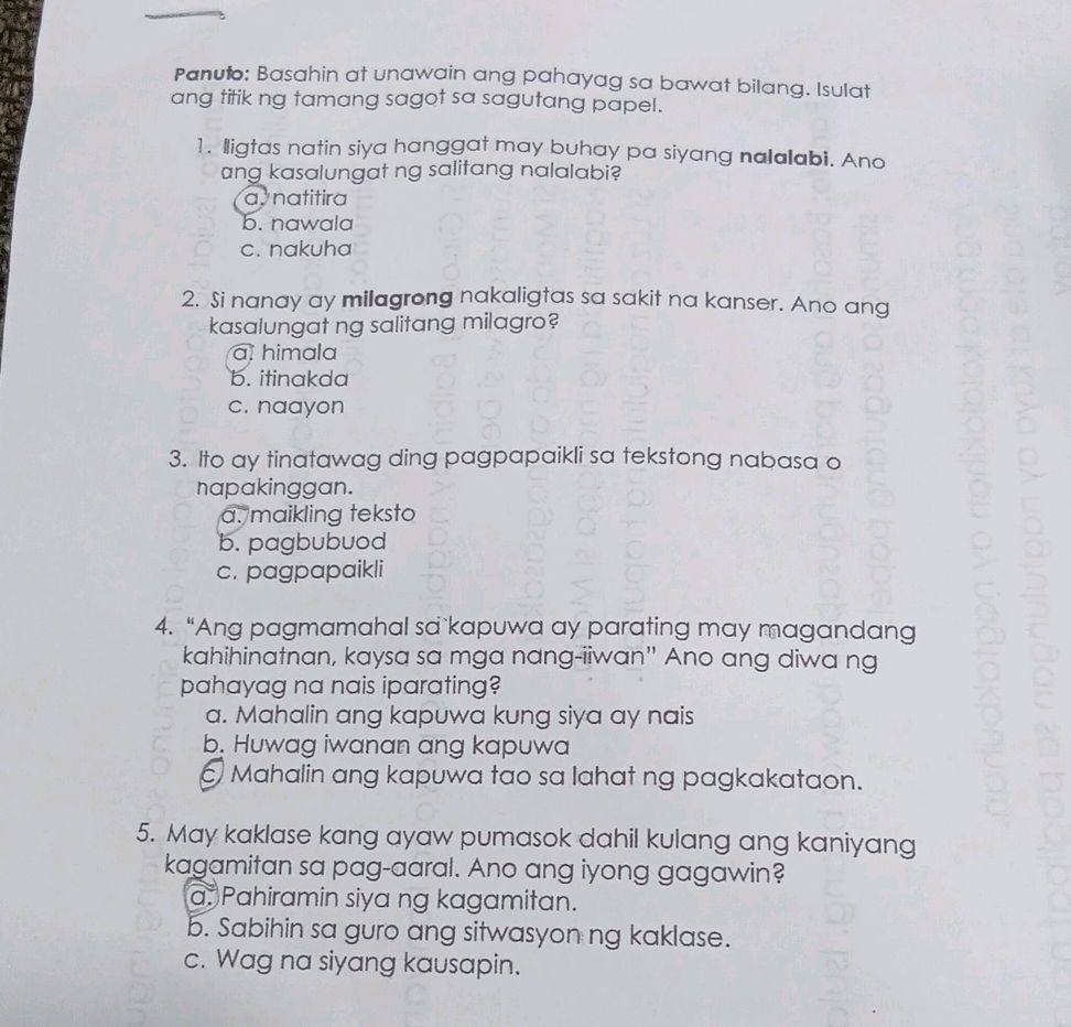Panuto: Basahin at unawain ang pahayag sa | StudyX