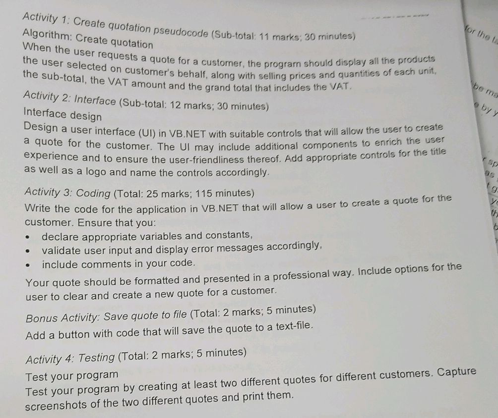 Activity 1: Create quotation pseudocode | StudyX