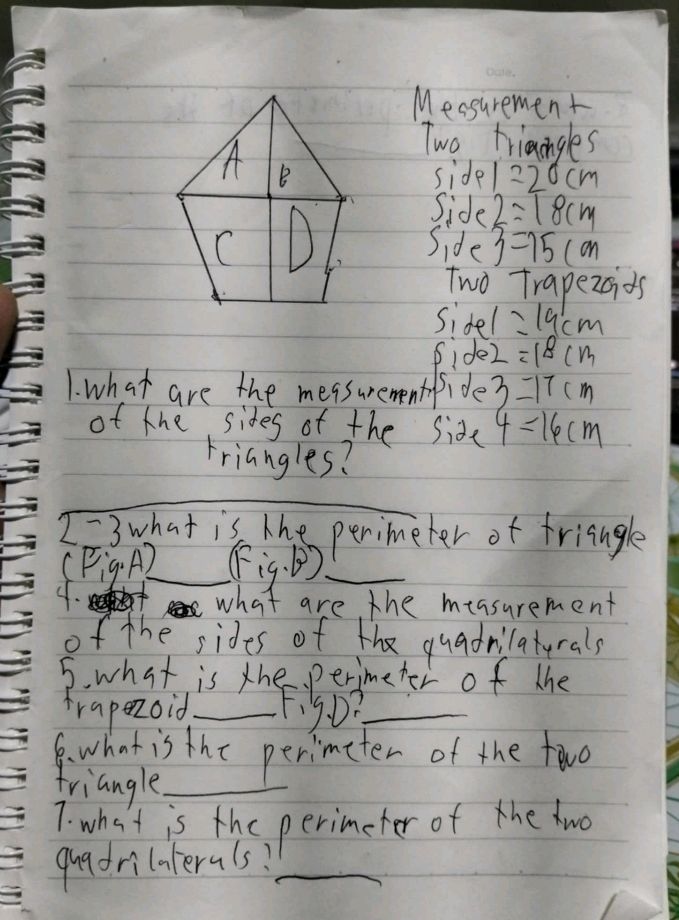 Measurement Two triangles Side 1 = 20cm Side