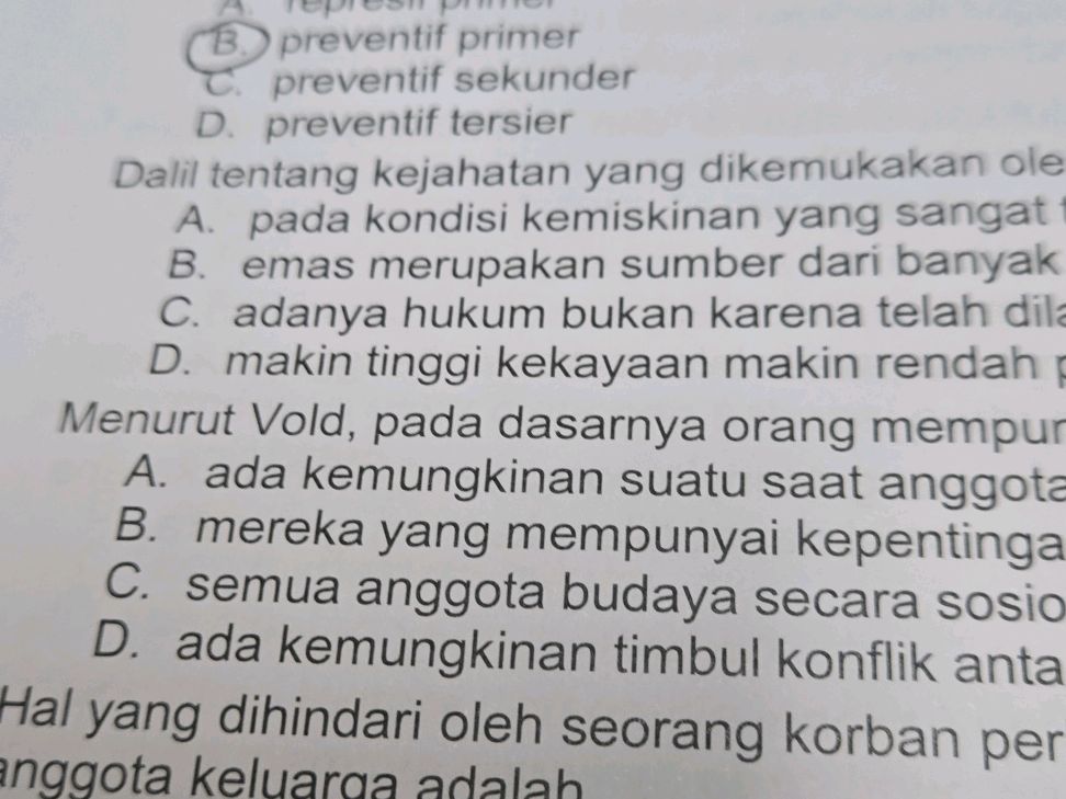 B. preventif primer C. preventif sekunder D.