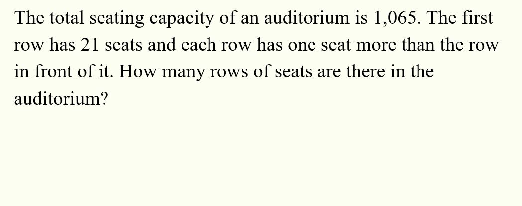 The total seating capacity of an auditorium