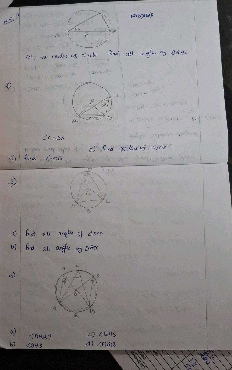 1) O is the centre of circle. Find all | StudyX