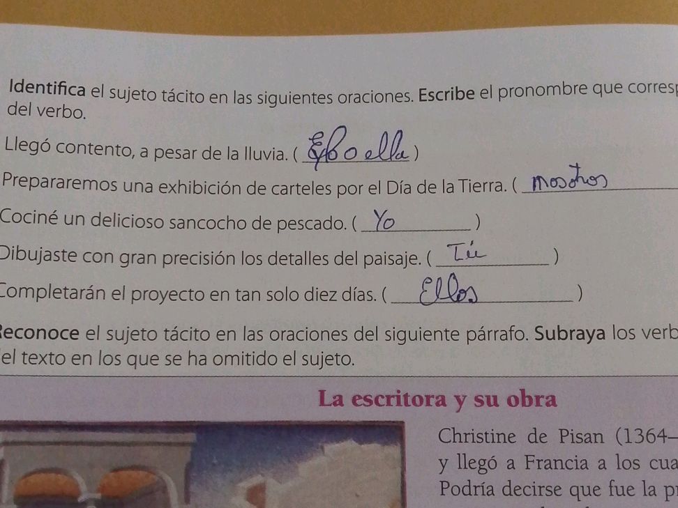 Identifica el sujeto tácito en las | StudyX