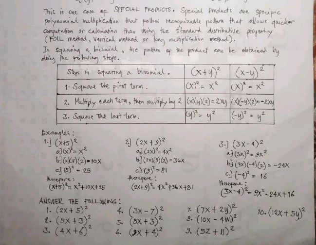 This is one case of SPECIAL PRODUCTS. | StudyX