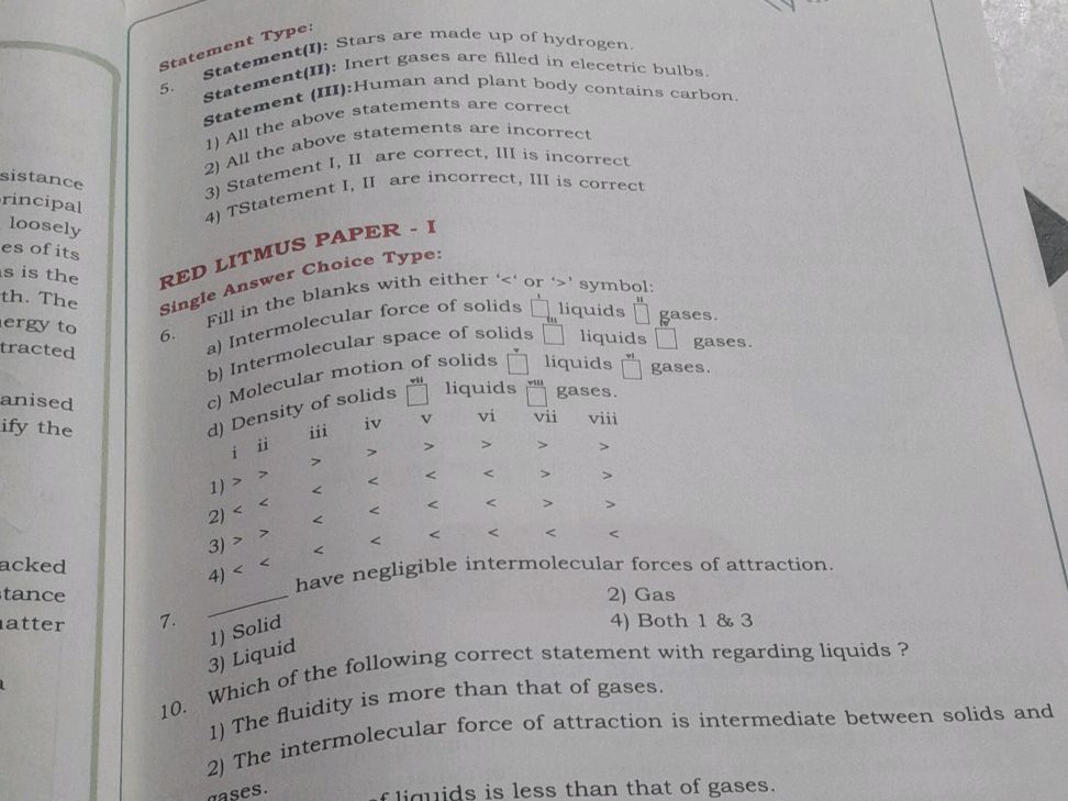 5. Statement Type: Statement(I): Stars are | StudyX