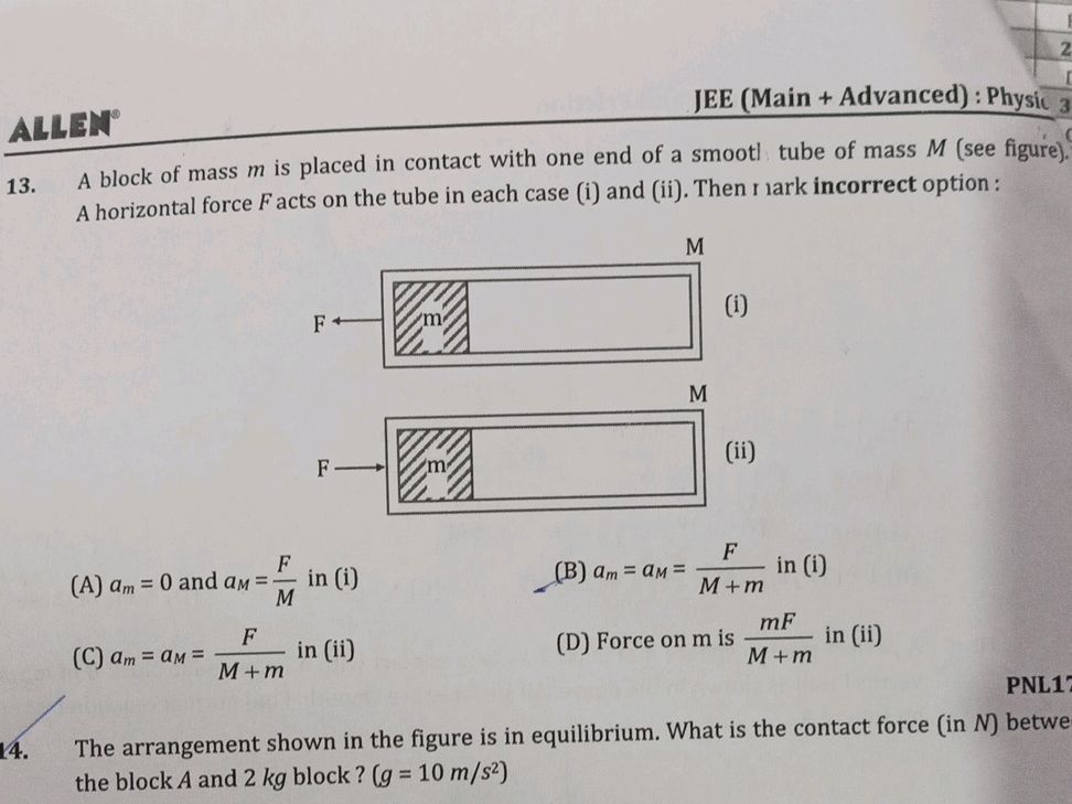 A block of mass m is placed in contact with