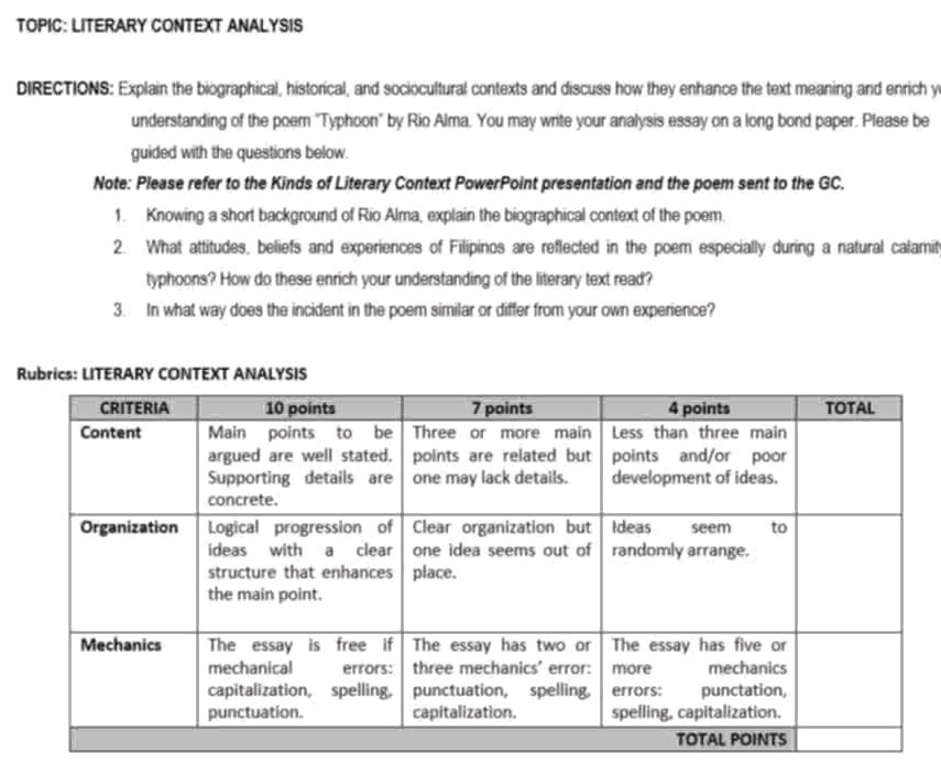 TOPIC: LITERARY CONTEXT ANALYSIS | StudyX