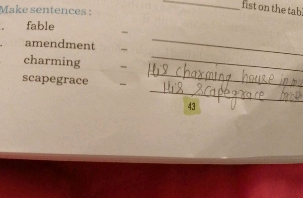 Make sentences: fable amendment charming