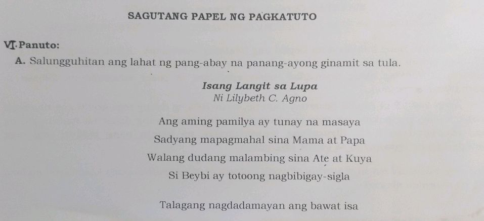 VI. Panuto: A. Salungguhitan ang lahat ng | StudyX