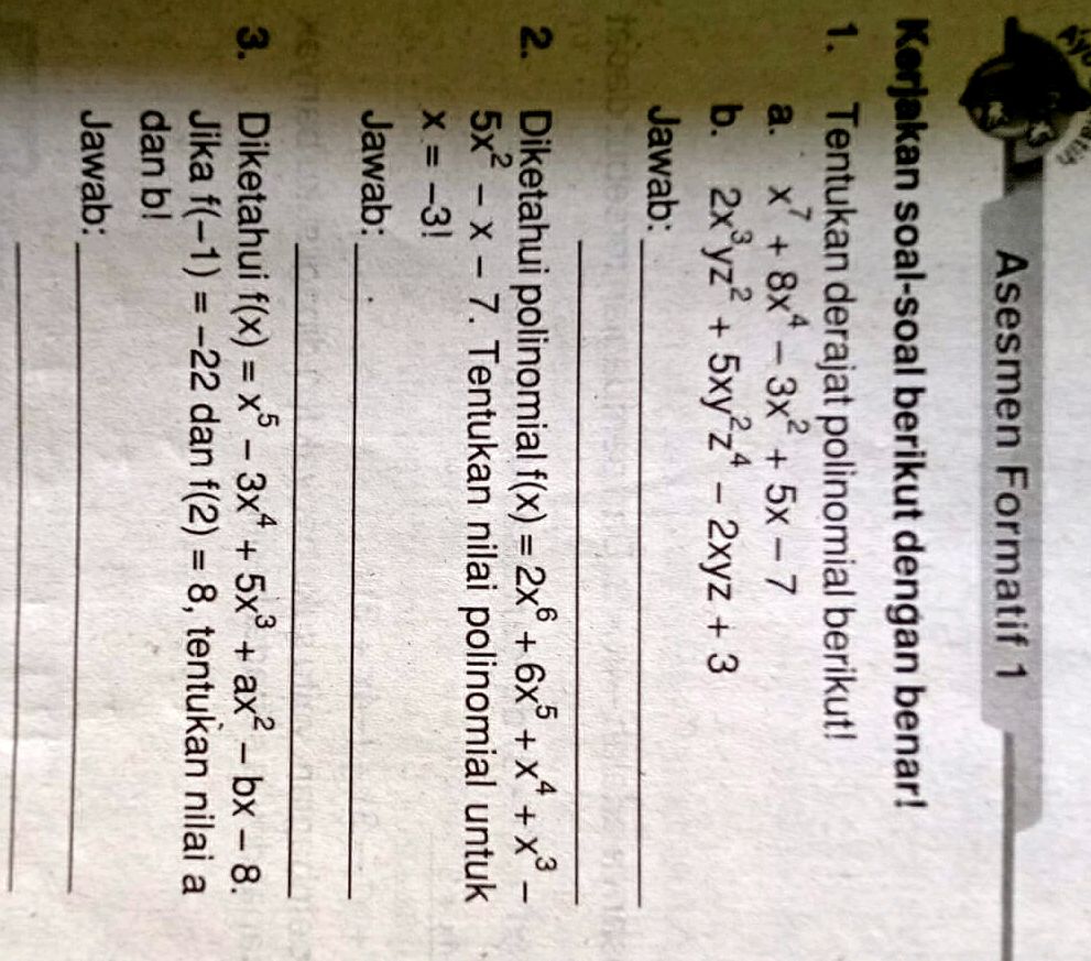 1. Tentukan derajat polinomial berikut! a. | StudyX