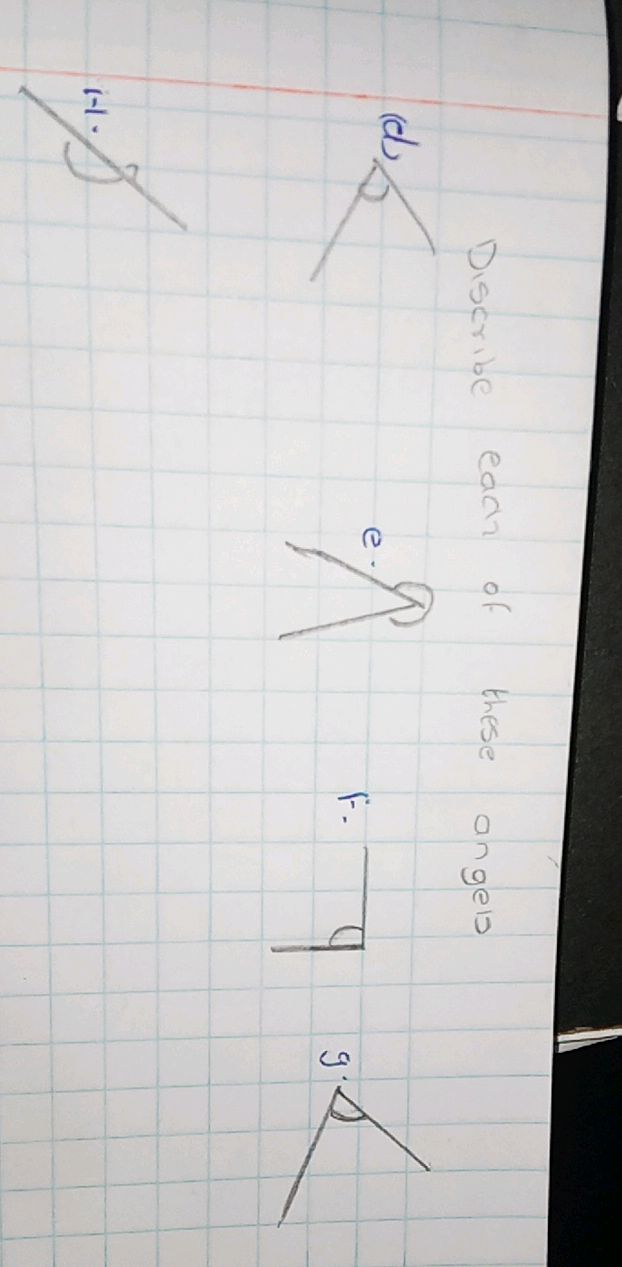 Describe each of these angles. (d) (e) (f)