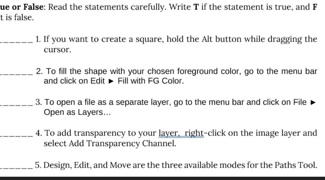 True or False: Read the statements | StudyX