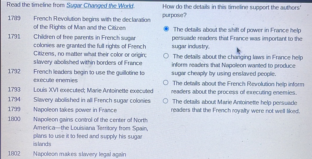 Read the timeline from Sugar Changed the | StudyX