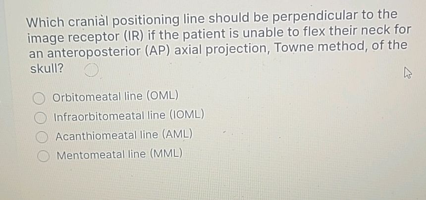 Which cranial positioning line should be | StudyX