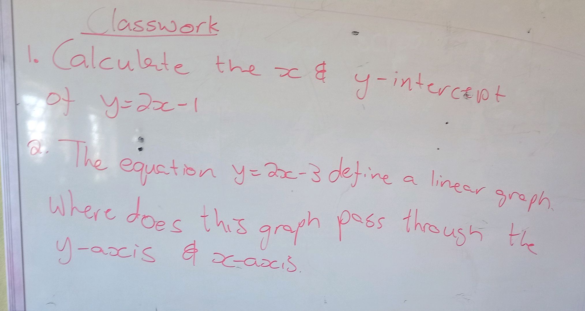 1. Calculate the x y-intercept of $y=2x-1$ | StudyX