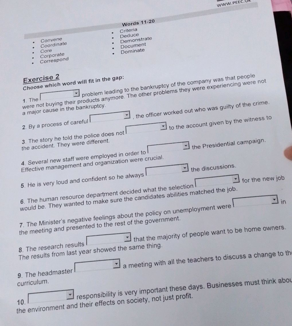 Exercise 2 Choose which word will fit in the | StudyX