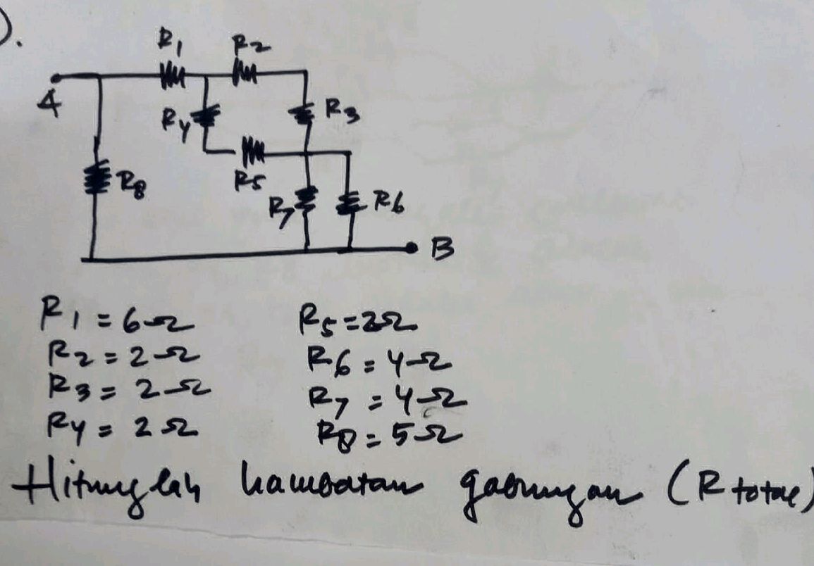 R1 = 6Ω R2 = 2Ω R3 = 2Ω R4 = 2Ω R5 = 2Ω R6