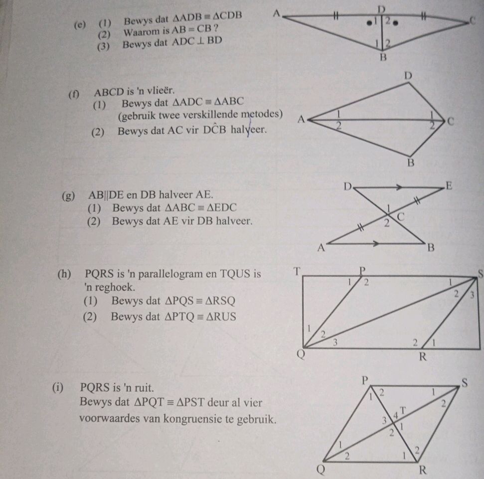 (e) (1) Bewys dat ΔADB ≅ ΔCDB (2) Waarom is | StudyX