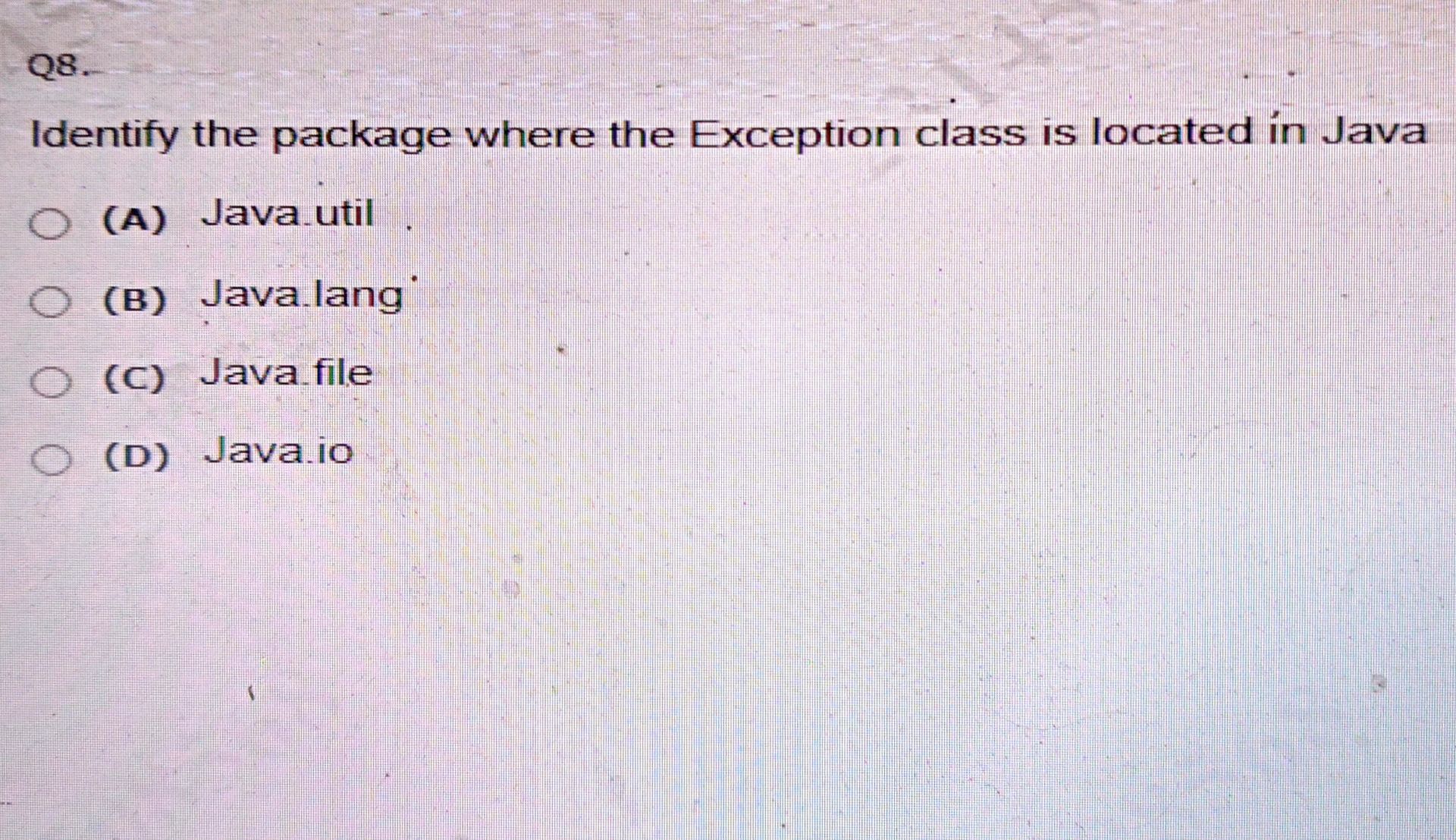 Q8. Identify the package where the Exception | StudyX