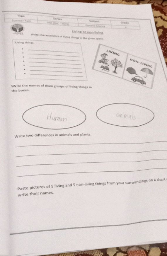 Write characteristics of living things in