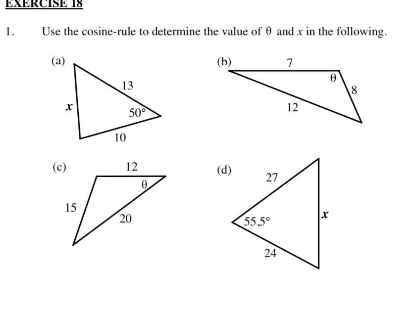 Use the cosine-rule to determine the value | StudyX