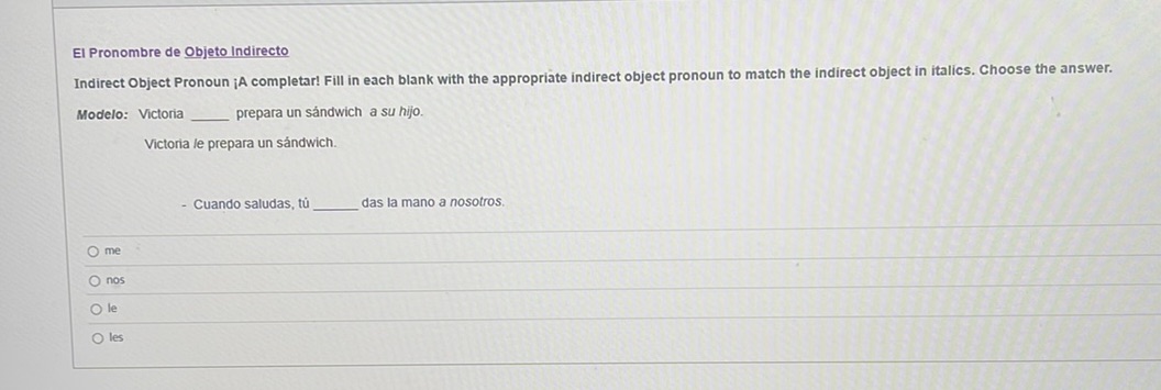 El Pronombre de Objeto Indirecto Indirect | StudyX