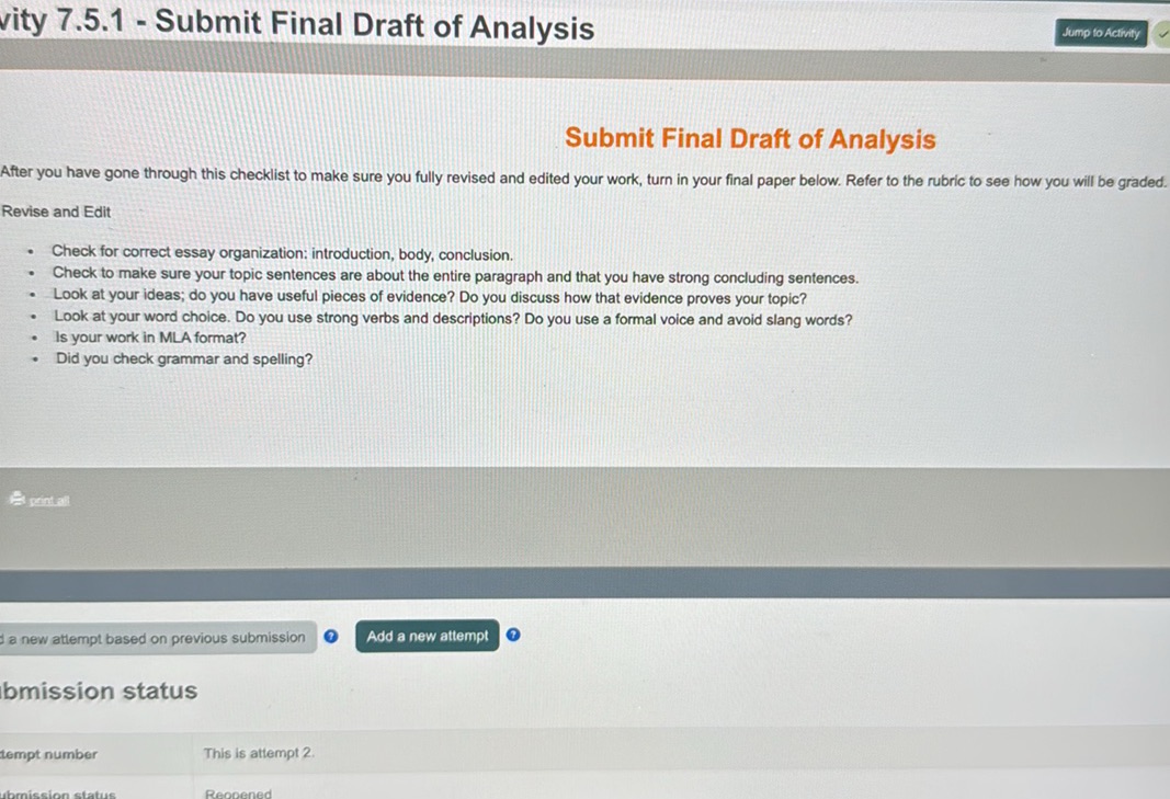 Submit Final Draft of Analysis After you | StudyX