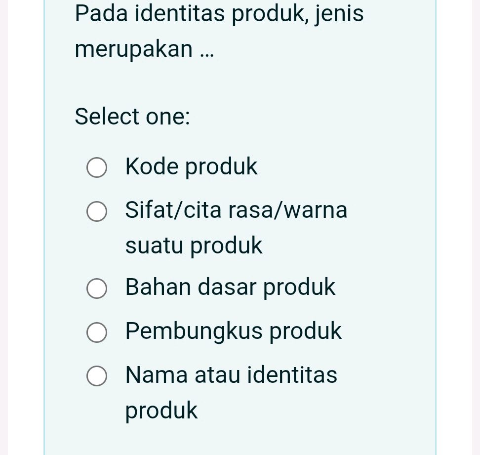 Pada identitas produk, jenis merupakan ...