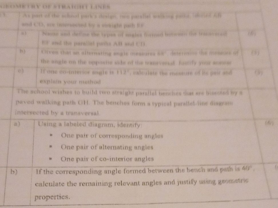 a) Name and define the types of angles