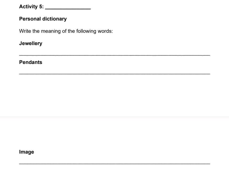 Activity 5: Personal dictionary Write the | StudyX
