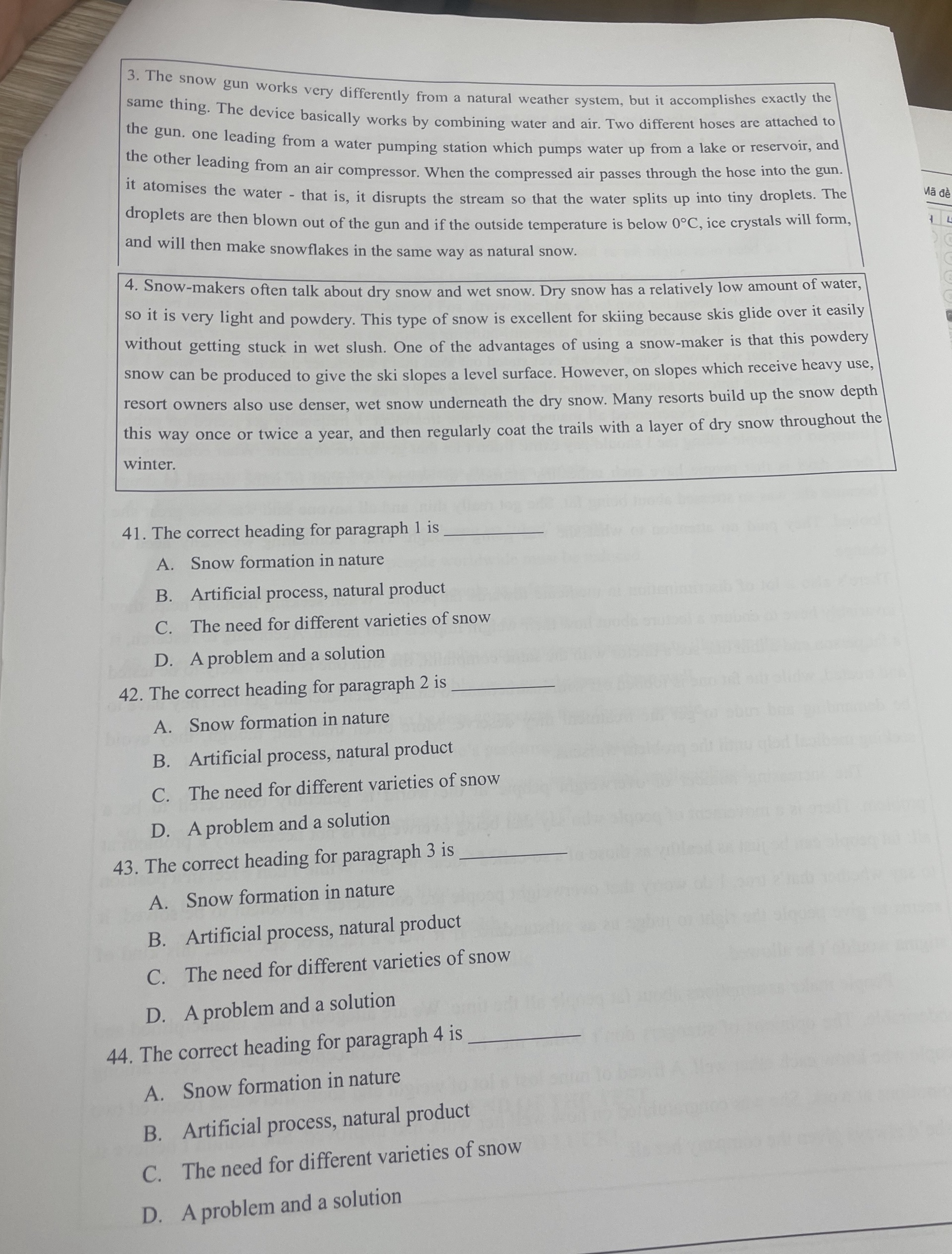 The correct heading for paragraph 1 is A.