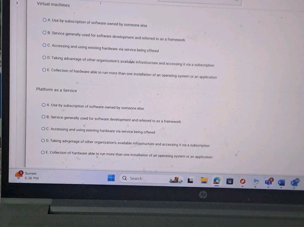 Virtual machines A. Use by subscription of | StudyX