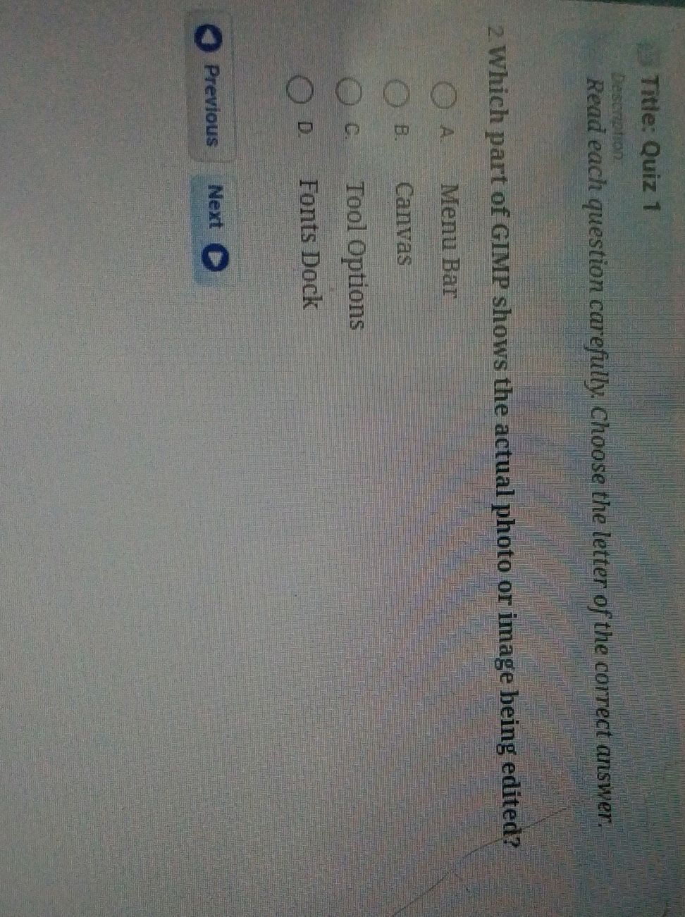 2. Which part of GIMP shows the actual photo | StudyX