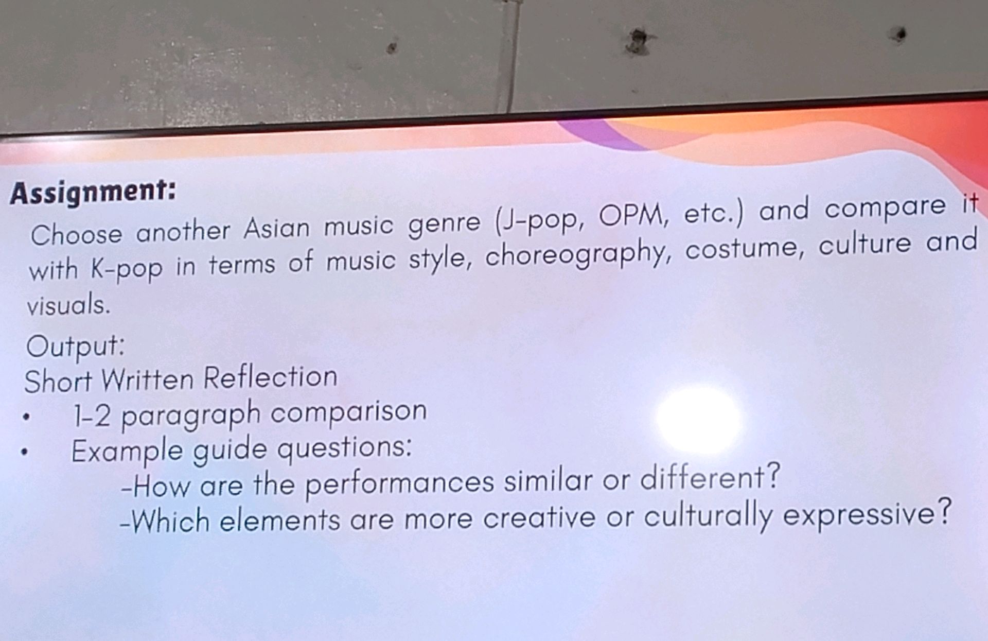 Assignment: Choose another Asian music genre | StudyX