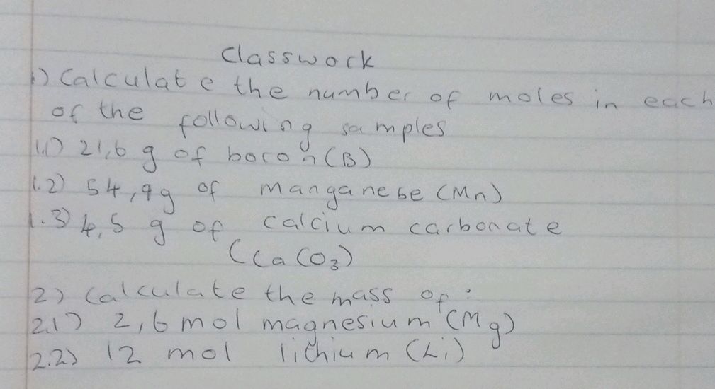 1) Calculate the number of moles in each of | StudyX