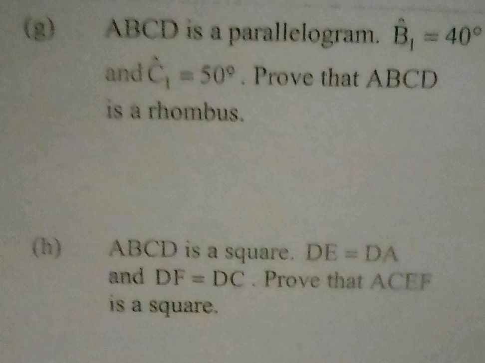 (g) ABCD is a parallelogram. B₁ = 40° and C₁