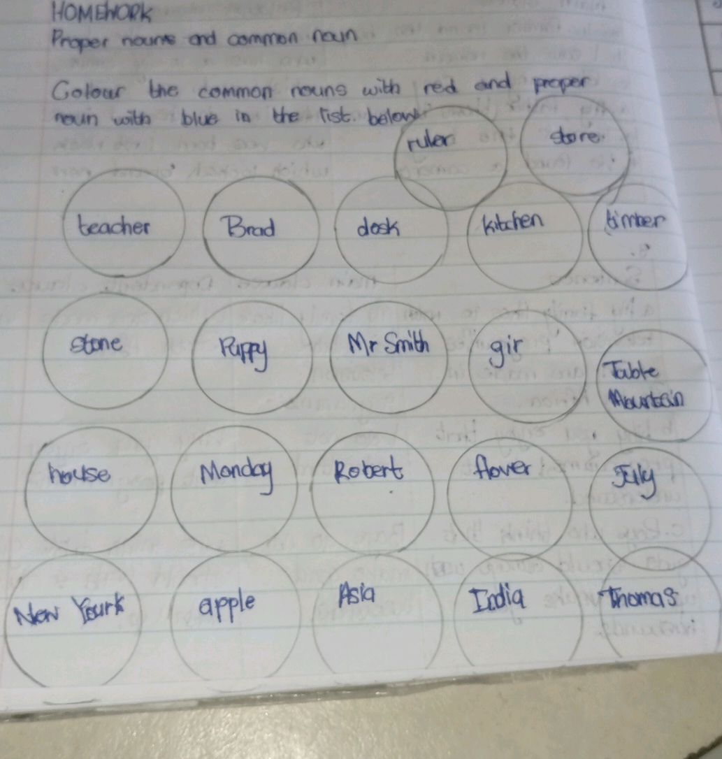 HOMEWORK Proper nouns and common noun Colour